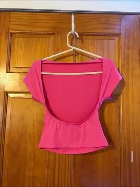 SHEIN | Tops | Shein Hot Pink Short Sleeve Backless Top | Poshmark